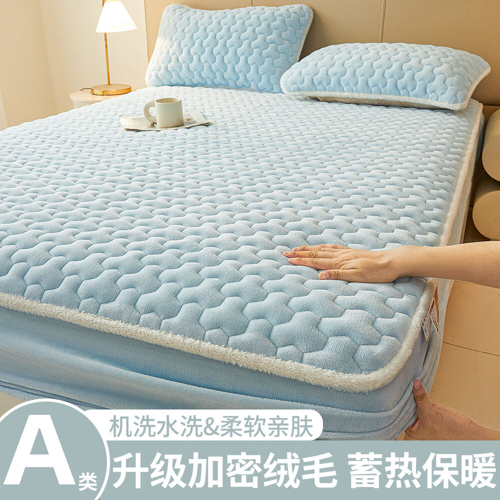 Зимний утолщенный комплект постельного белья из молочного бархата с стеганой простыней, защитник матраса из кораллового флиса, односпальный складной чехол для кровати
