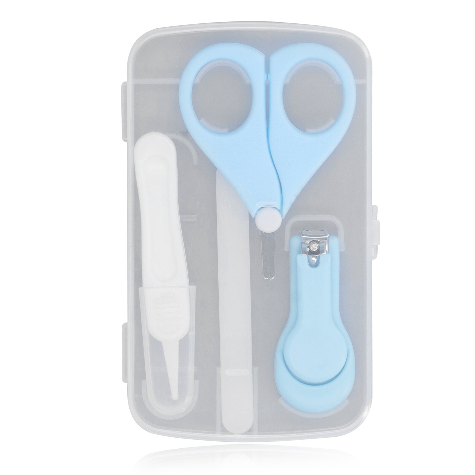 Набор для ухода за ногтями для младенцев из 4 предметов: безопасные пилочки для ногтей, ножницы, пинцет и кусачки для ногтей, синий.