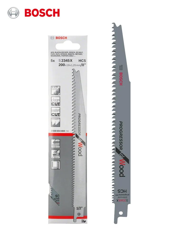 Bosch Полотно для сабельной пилы по дереву S2345X, 200 мм, 5 шт.