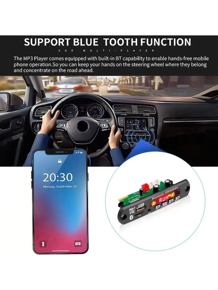 MP3-плеер без диска черно-серый с Bluetooth, USB, TF, FM-радио для автомобиля — фото 1