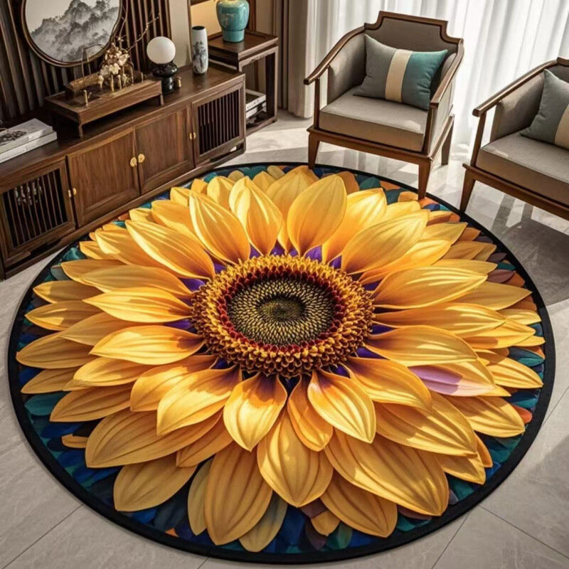 3D ковер с подсолнухами, кристальный бархат, ковер для гостиной, полное покрытие, коврик для дивана, кофейного стола, охлаждающий коврик для спальни