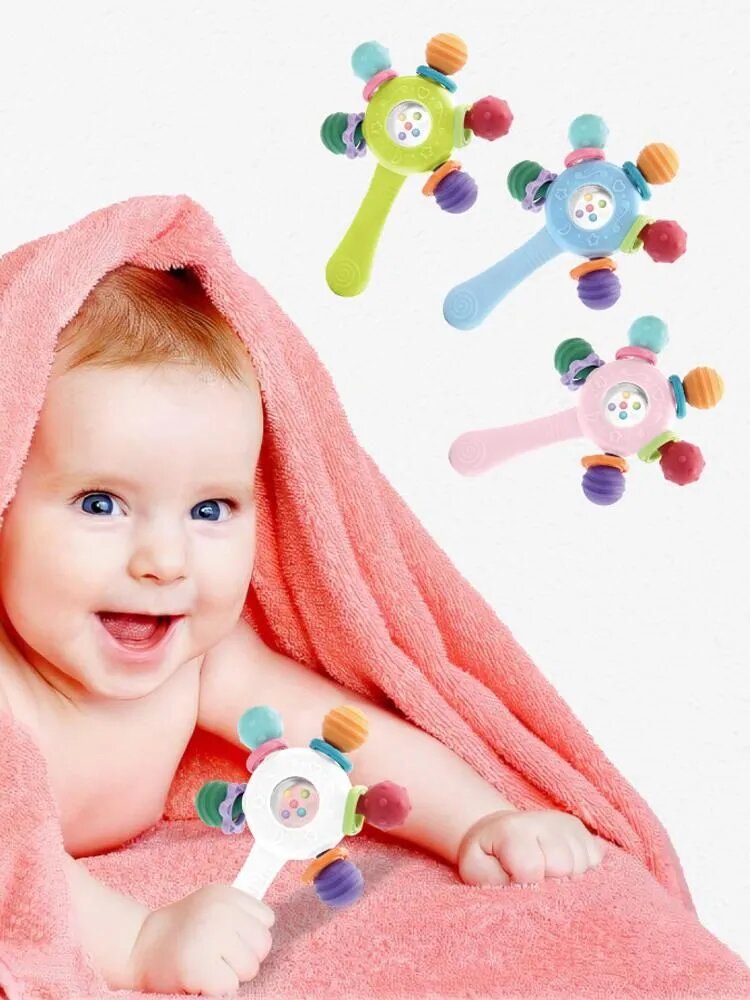 Погремушка для новорожденного 0+. Прорезыватель для зубов детский. Игрушки для малышей до года. Грызунок