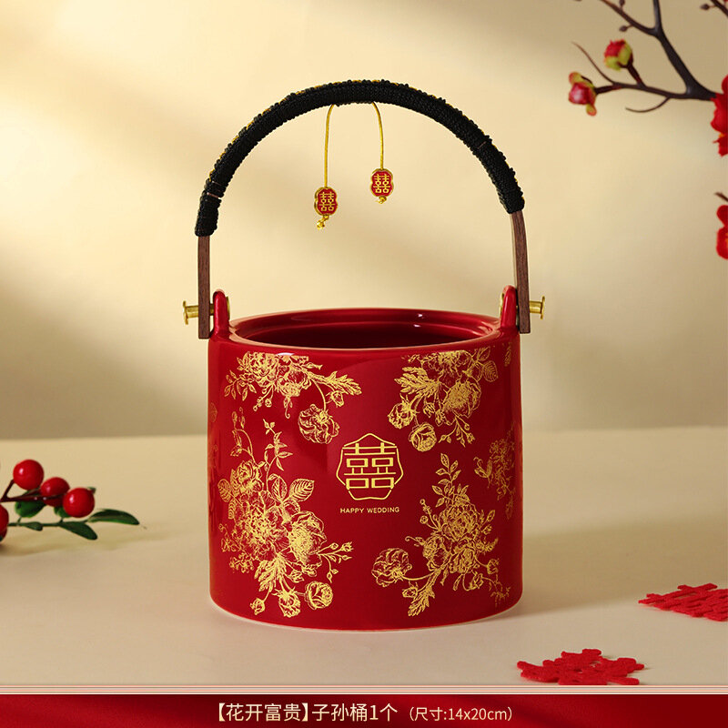 Ведро для свадебного приданого для невесты, полный набор предметов приданого, красное ведро для свадебного торжества, декоративные украшения