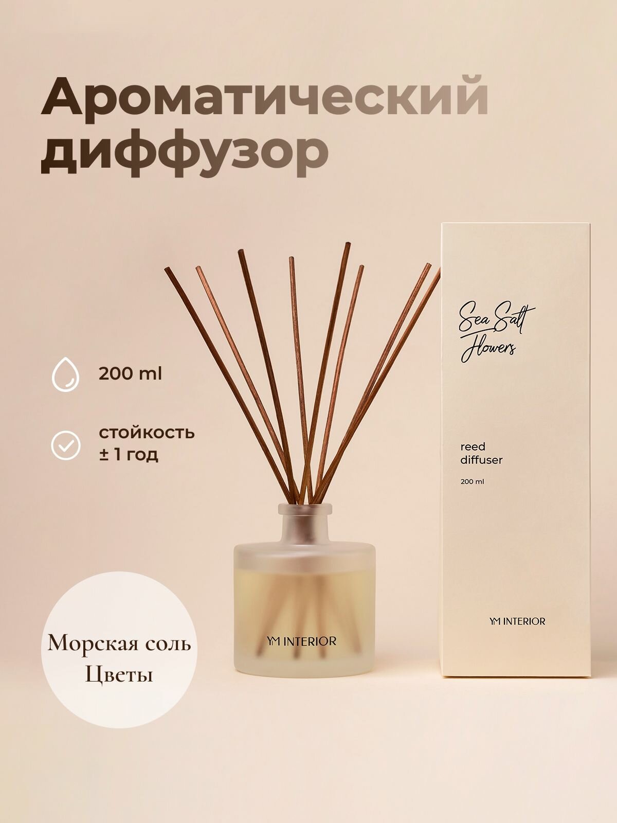Ароматический диффузор 200 мл Морская соль и цветы