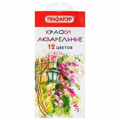 20 шт. Краски акварельные пифагор 12 цветов, медовые, круглые кюветы, 192549
