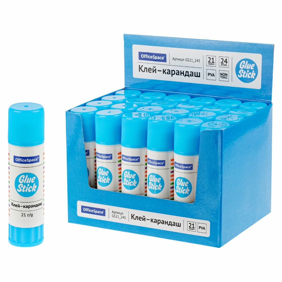 72 шт. Клей-карандаш OfficeSpace, 21г, дисплей, ПВА