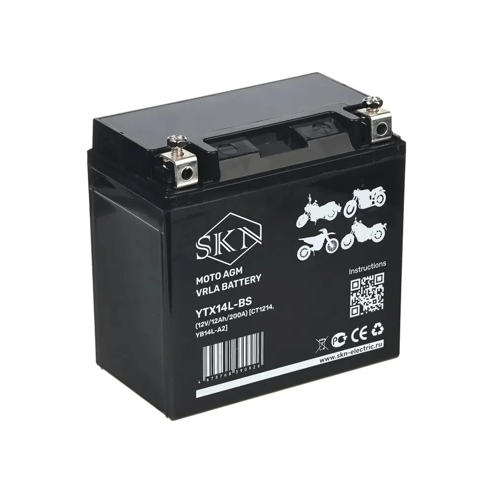 Аккумулятор стартерный для мототехники SKN YTX14L-BS (12V/12Ah/200А) [CT1214, YB14L-A2] 025274