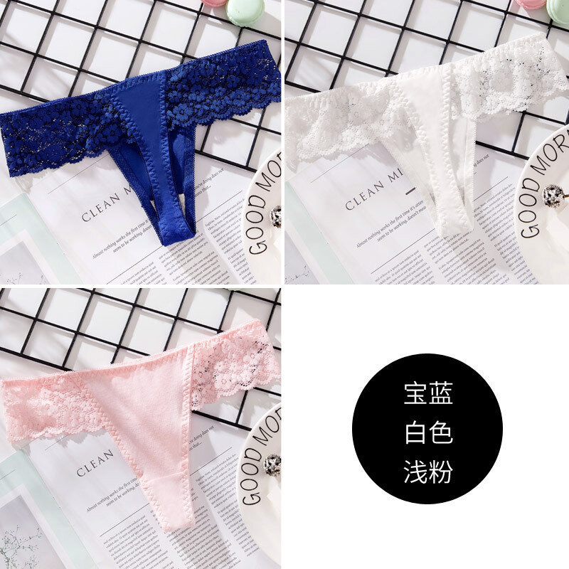 Трехкомплектные низкие трусики-стринги для женщин, полностью хлопковые, сексуальные, прозрачные кружевные, европейские и американские соблазнительные невидимые трусы, бесшовное нижнее белье