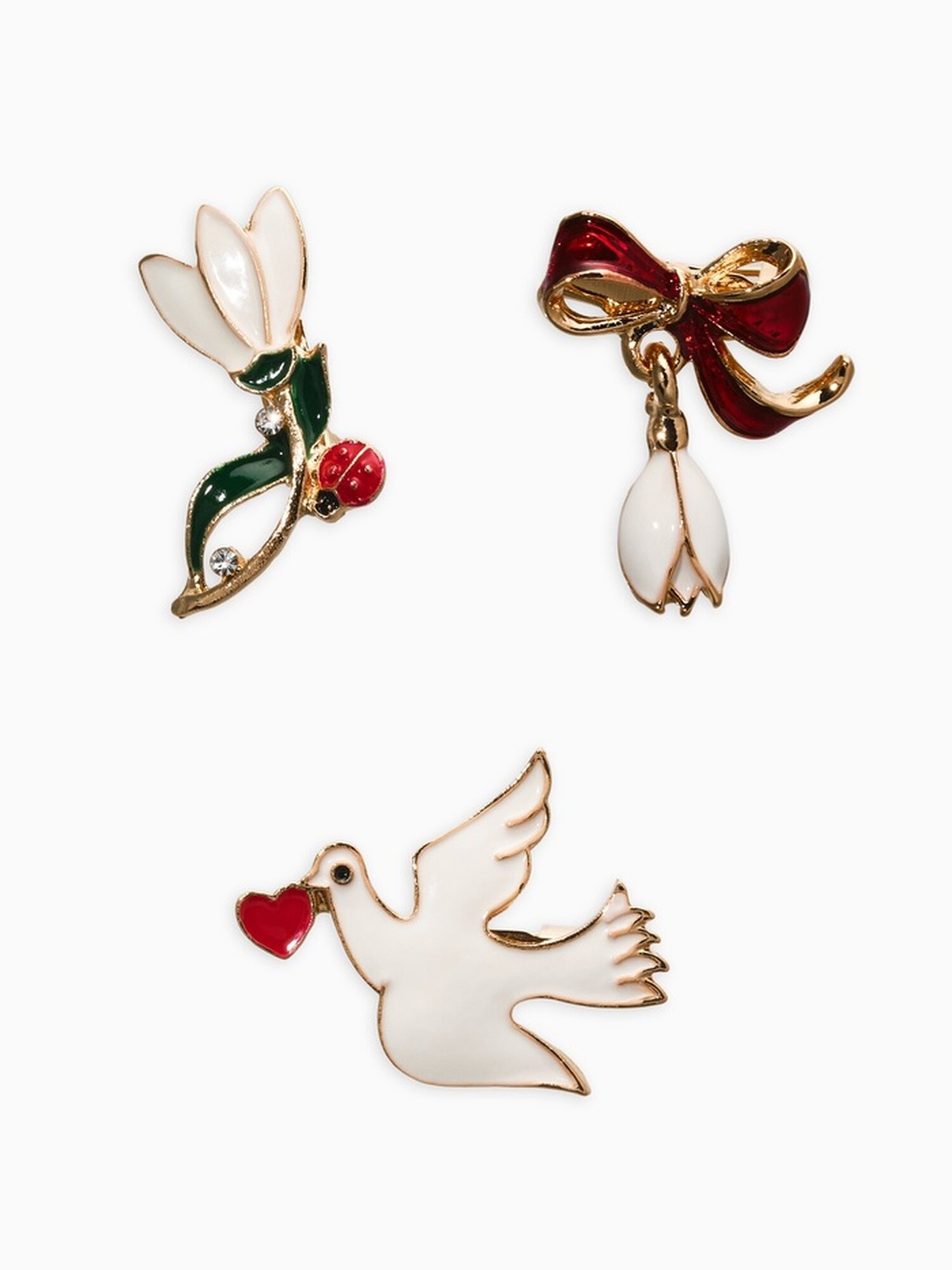 Комплект брошей, стразы, эмаль