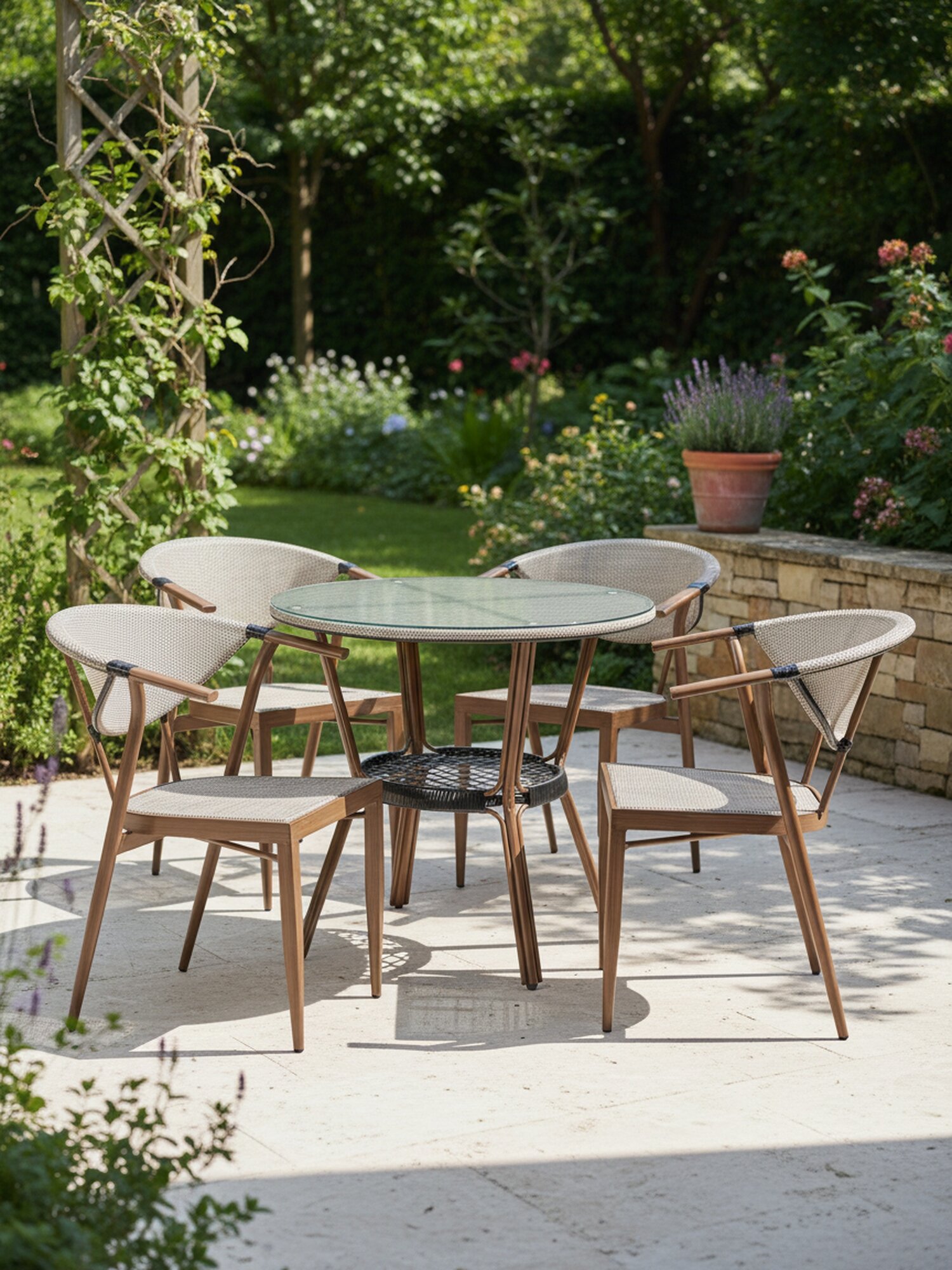 Мебель садовая коричневая, стол, 80х80х72 см, 4 стула, 55х58х78 см, C010205