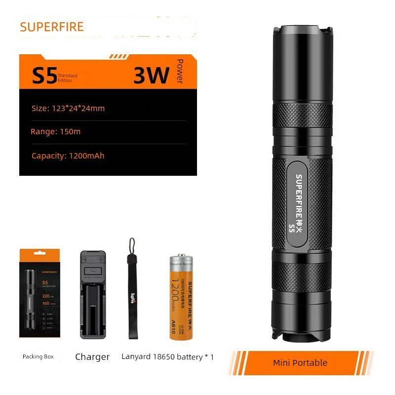Shenhuo S5 3 Вт USB-заряжаемый фонарик с 1x1200 мАч батареей и зарядным устройством, компактный наружный фонарь