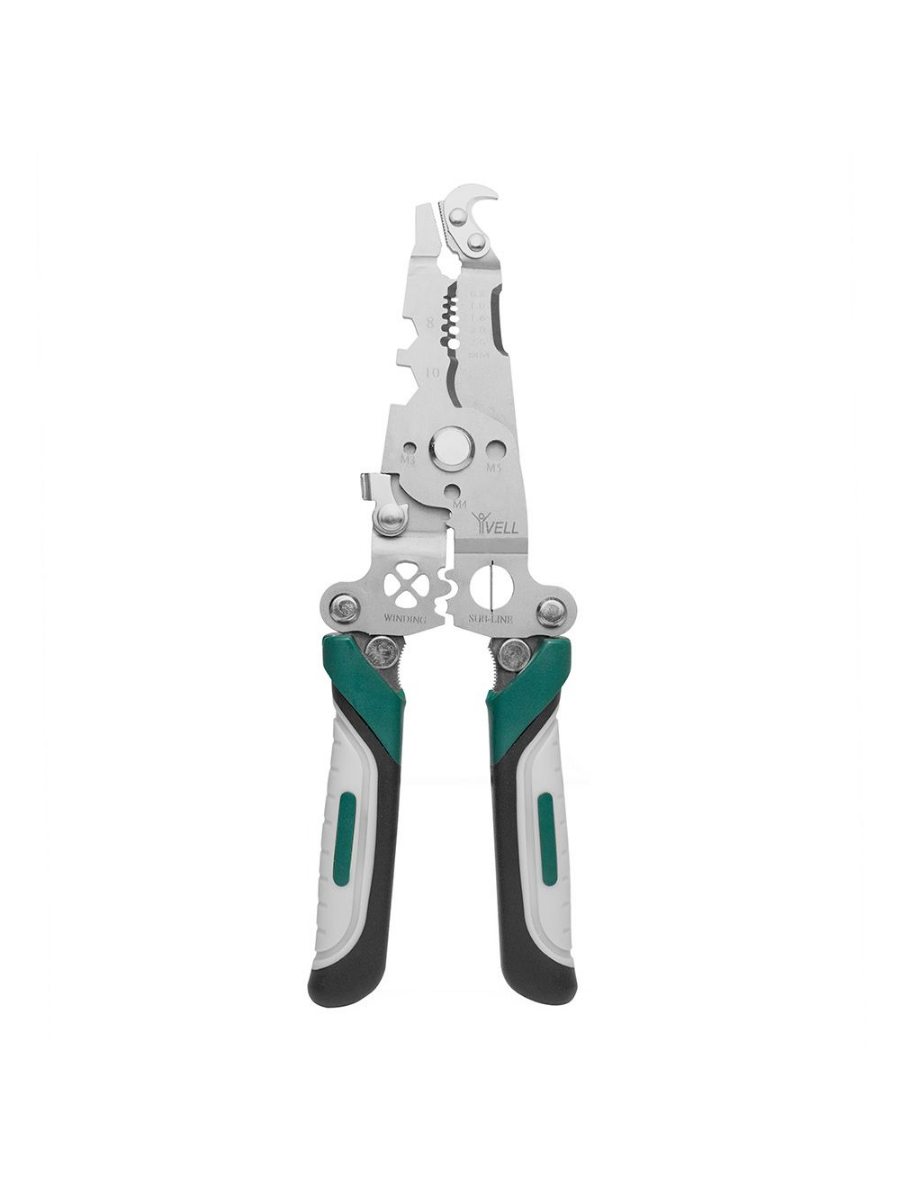 Стриппер-кримпер Vell, многофункциональные пассатижи электрика, складные, 215 мм, 0.8–2.6 мм, зеленые {V90353}