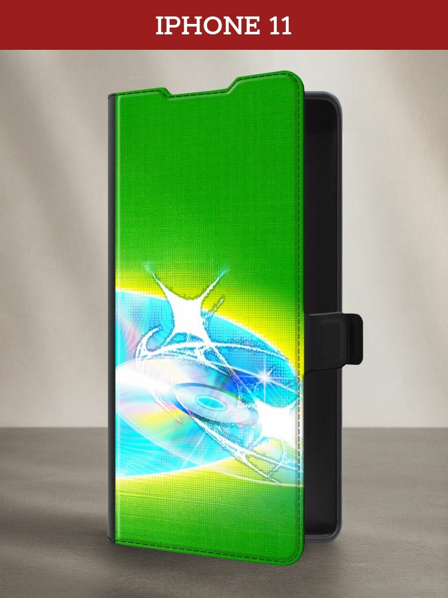 Чехол-книжка на Apple iPhone 11 / Айфон 11 с принтом Блестящий диск, черный