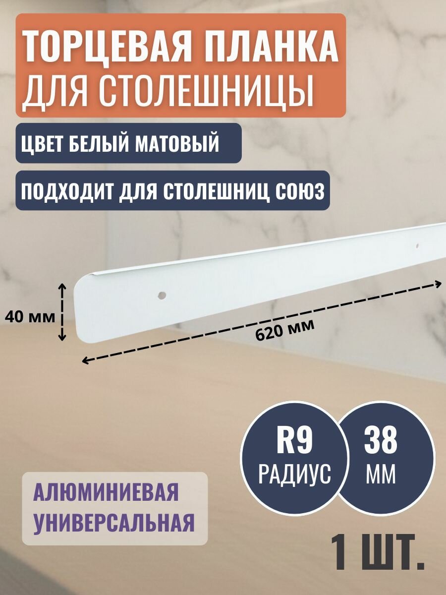 Планка торцевая для столешницы 38 мм R9 универсальная 620 мм цвет Белый матовый 1 шт.