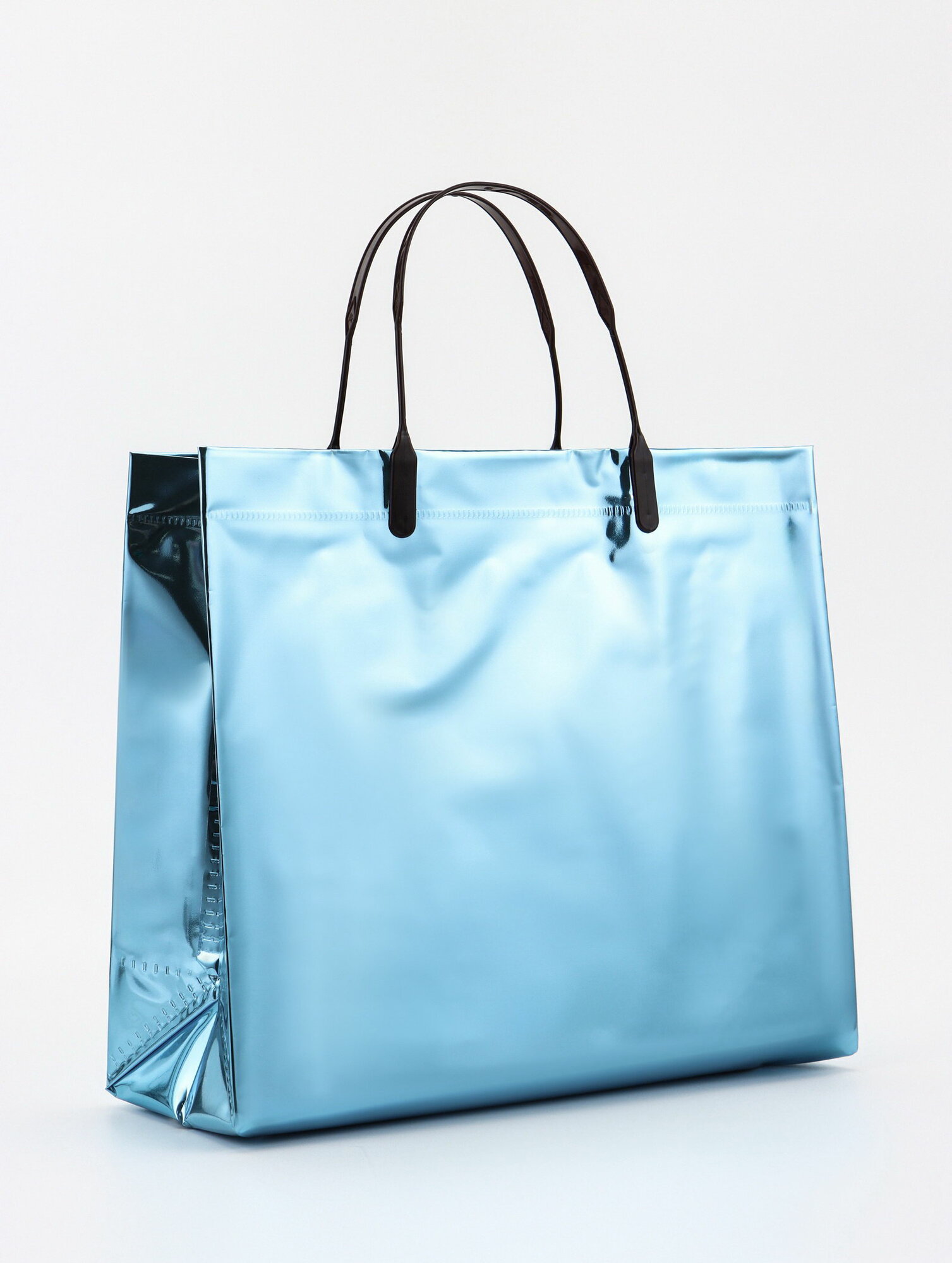 Пакет подарочный ПВХ, голография, голубой, пластиковая ручка, 26x22.5x10 см