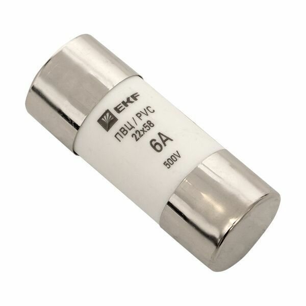 Вставка плавкая EKF ПВЦ, цилиндрическая, 22х58 мм, номинальный ток 6А