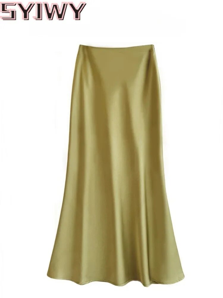 Юбка SYJWY Юбка средней длины из атласного ацетата и шелка с высокой талией, утягивающая