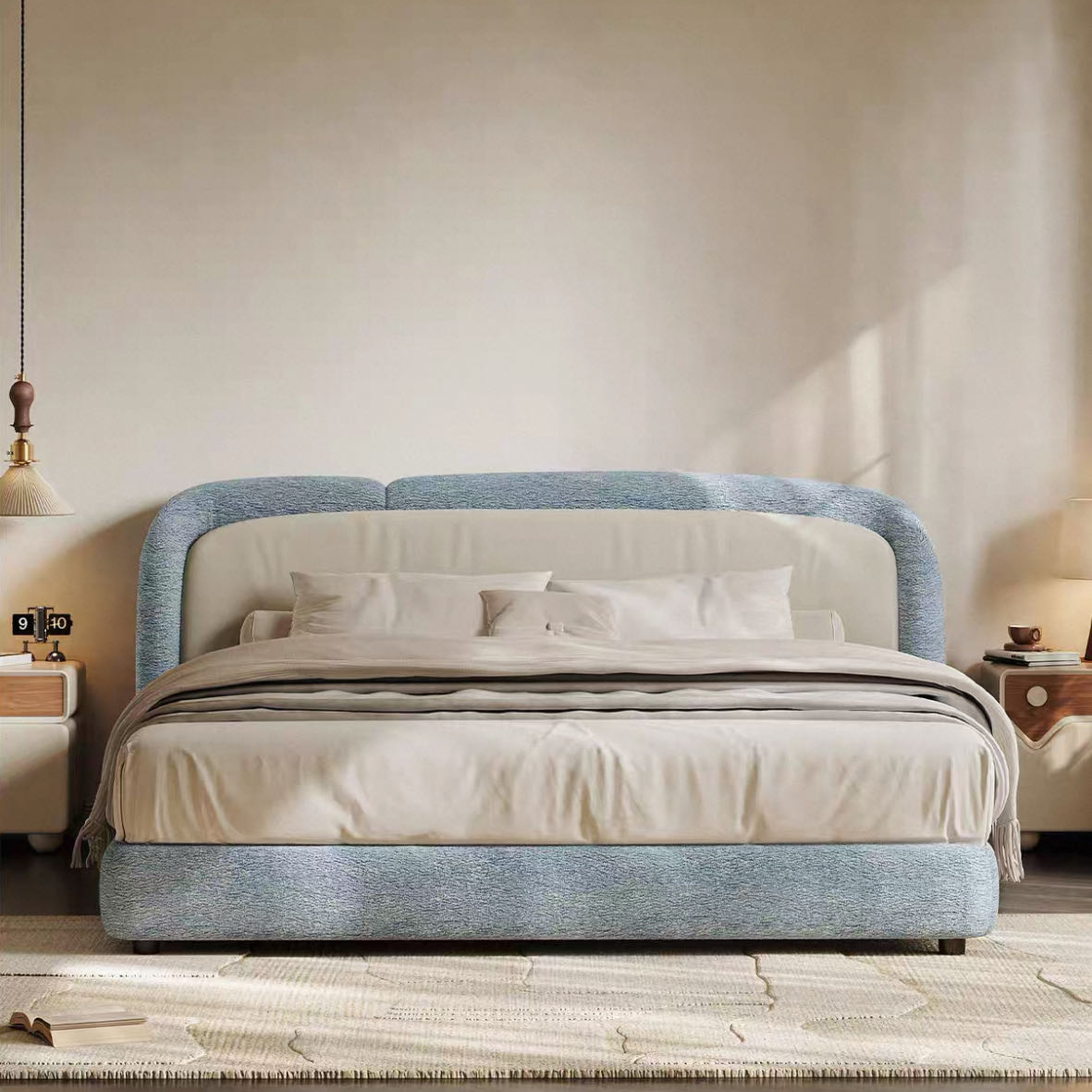 Интерьерная мягкая кровать с высоким закругленным изголовьем Matanza (150см / цвет хаки)