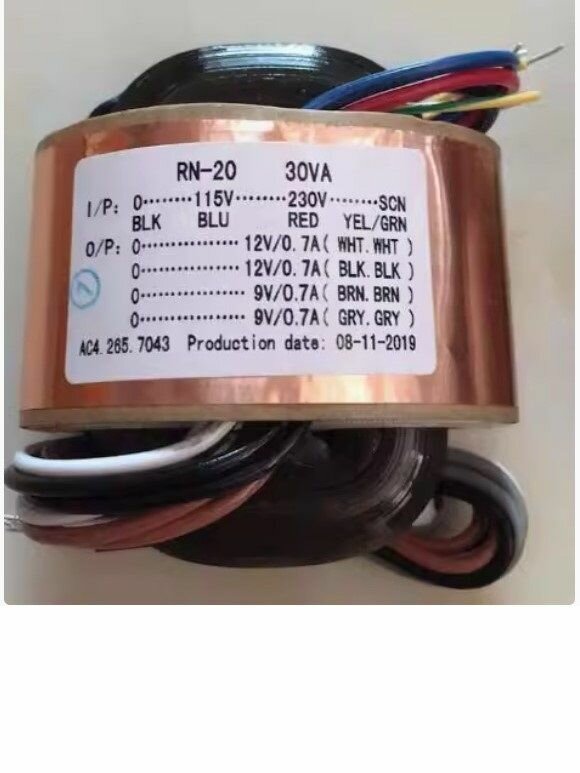 Силовой трансформатор типа dual 12V + dual 9VR мощностью 30 Вт, 115-230 В