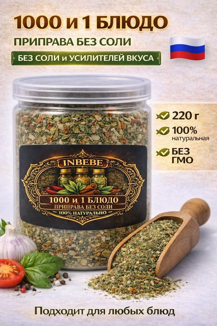 Универсальная приправа INBEBE "1000 И 1 блюдо без соли", банка с ключом, 220 г