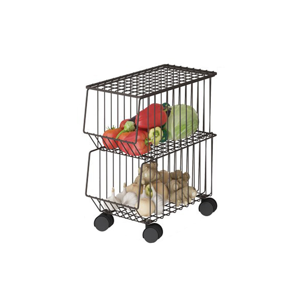 Подвижный стальной стеллаж для хранения 2 уровня с сетчатыми корзинами для сушки металлический раковина с колесами для хранения фруктов овощей игрушек экономящий место органайзер для кухни гостиной стола черный белый 40*27*52.5см 1шт