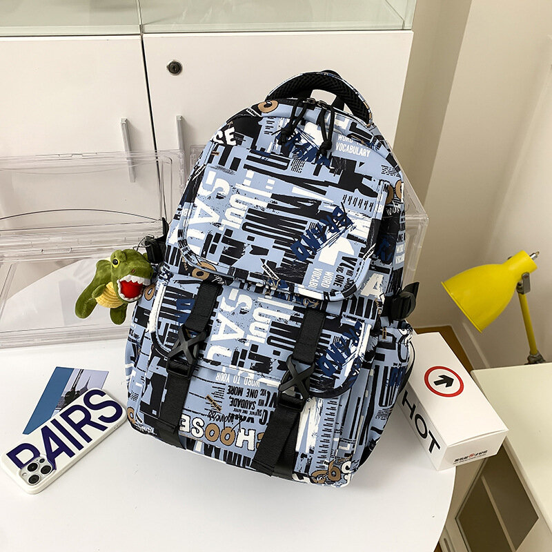20262026 Новая корейская версия, лесной стиль, модный, стильный, универсальный рюкзак с граффити, большой вместимости для студентов