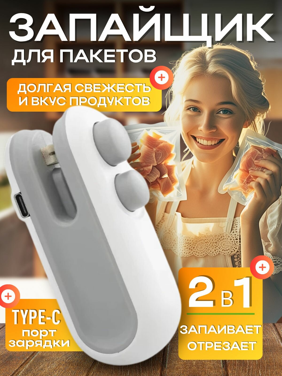 Запайщик пакетов портативный, ручной, кухонный вакуумный упаковщик для продуктов, запаиватель пакетов2 шт.