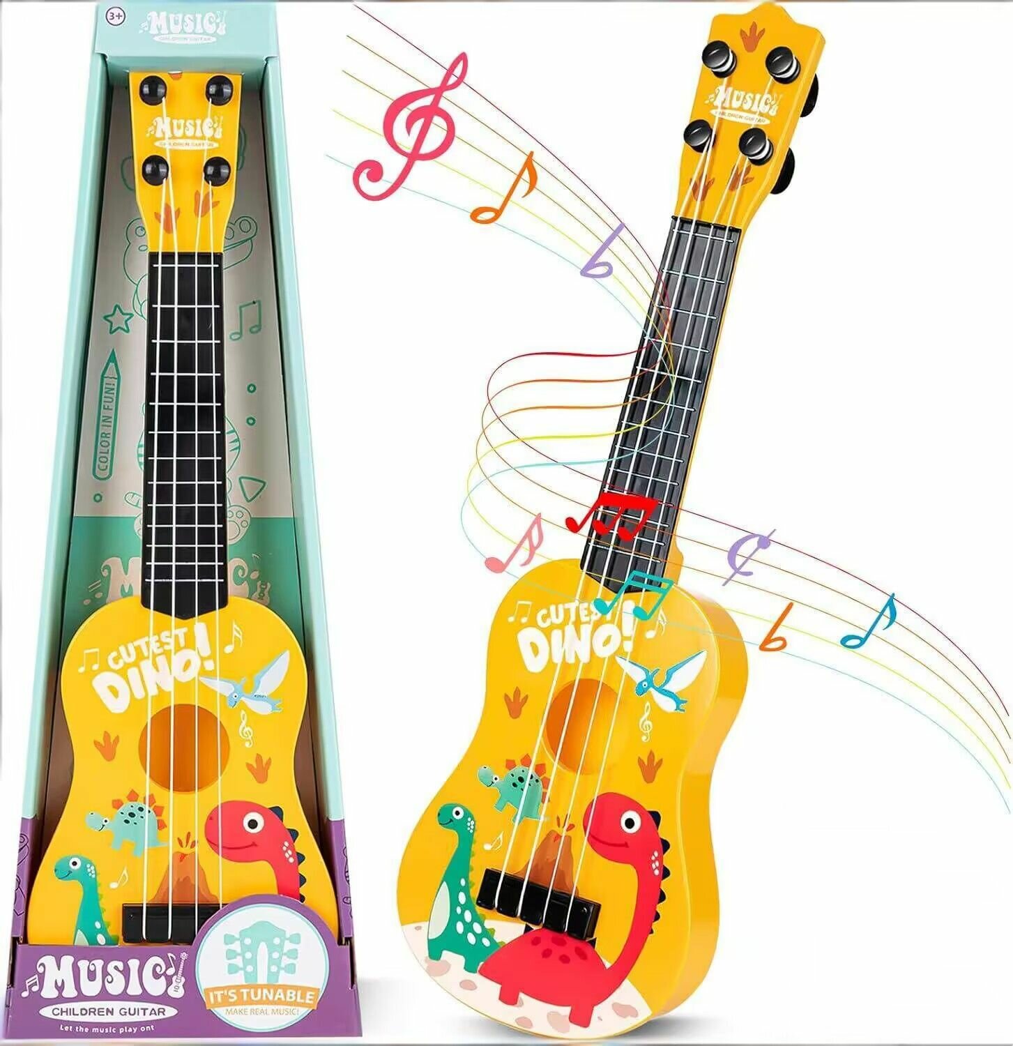 Гитара детская музыкальная со струнами Игрушка музыкальная - гитара Динозаврик , цвета микс