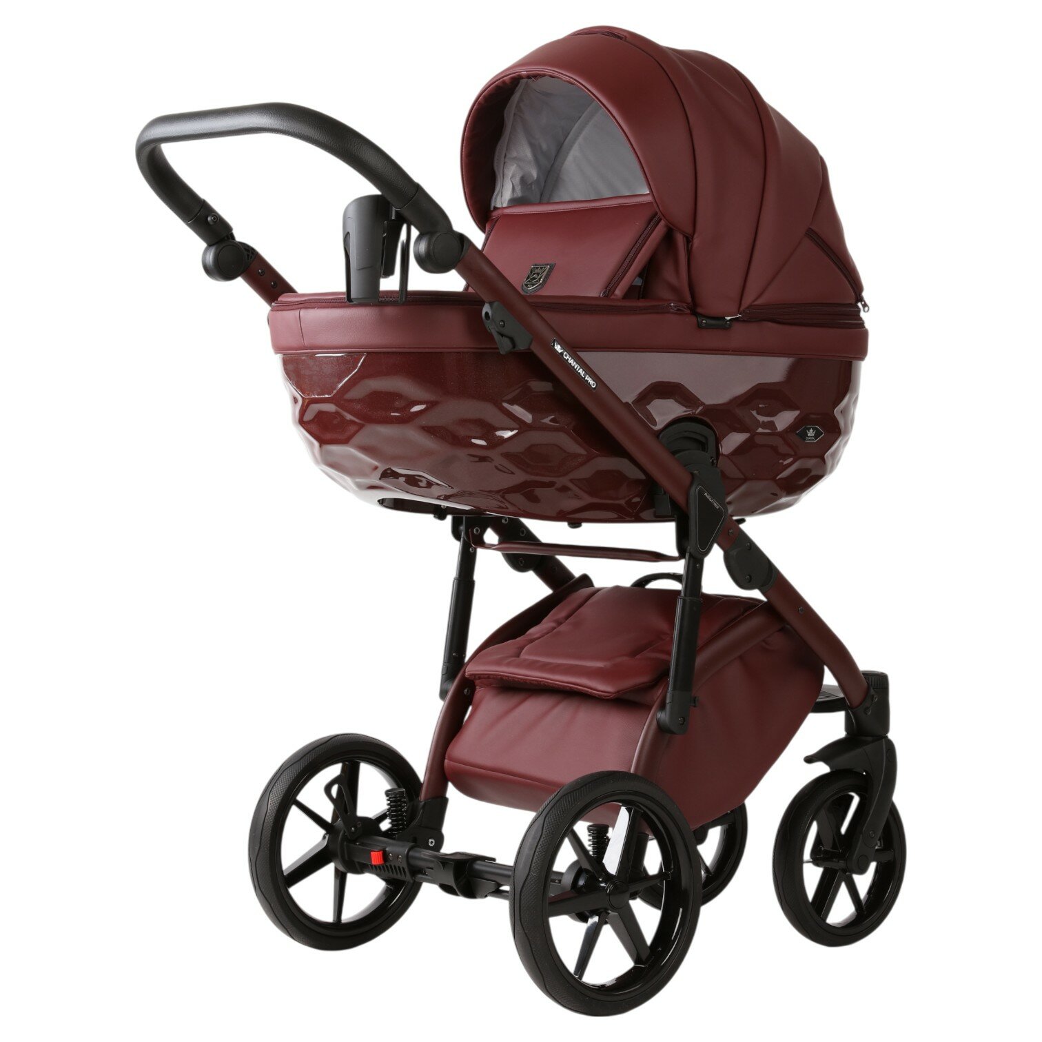 Детская универсальная коляска Adamex Chantal PRO Natura - CN-18-Ruby (Бордовая экокожа)