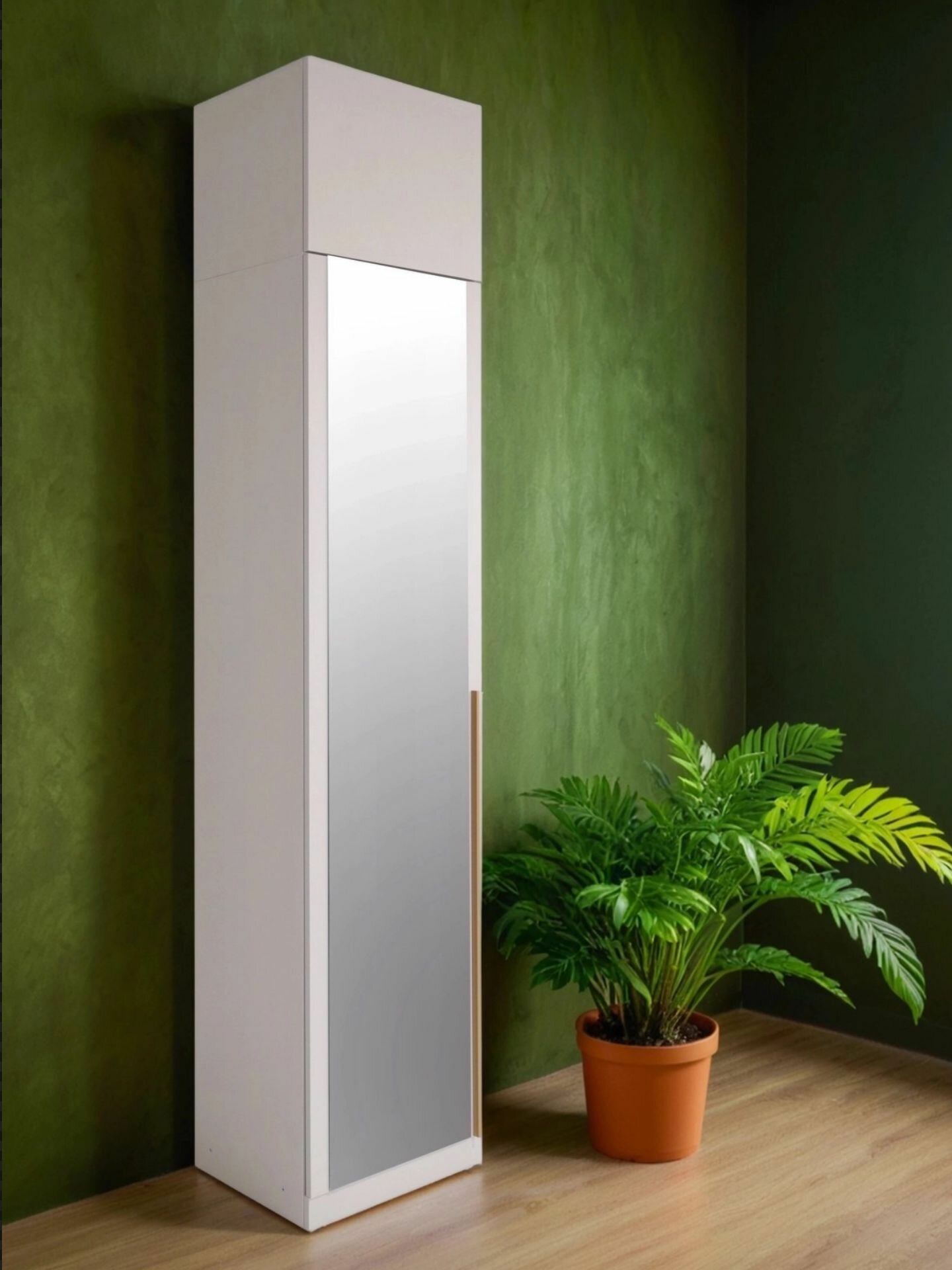 Распашной шкаф-пенал для одежды и хранения вещей Николь 63 Ивару с зеркалом 50х40х240 см кашемир / сатиновое золото