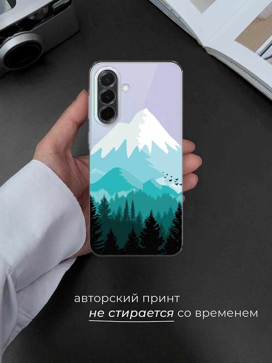 Чехол на Samsung Galaxy A37 5G / Самсунг Галакси А37 5G с принтом Синяя снежная гора, прозрачный — фото 1