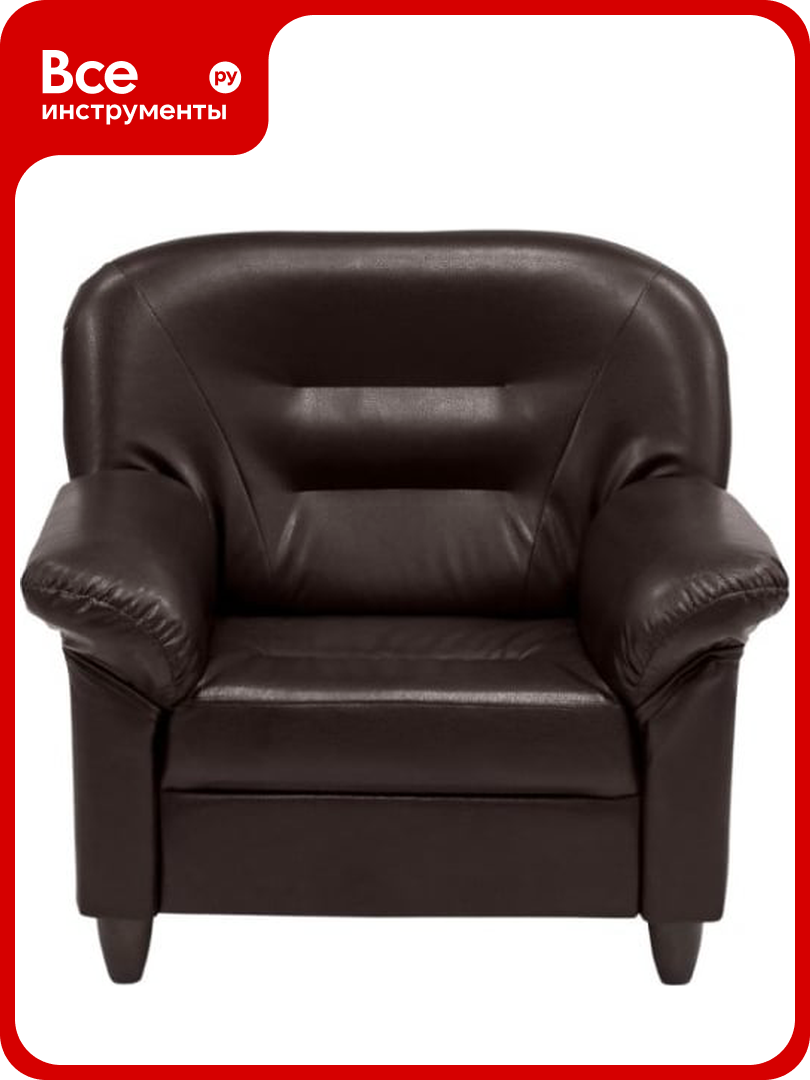 Кресло мягкое коричневое МО103КОР с деревянным каркасом, обивкой из экокожи, подлокотниками и прямым наклоном спинки