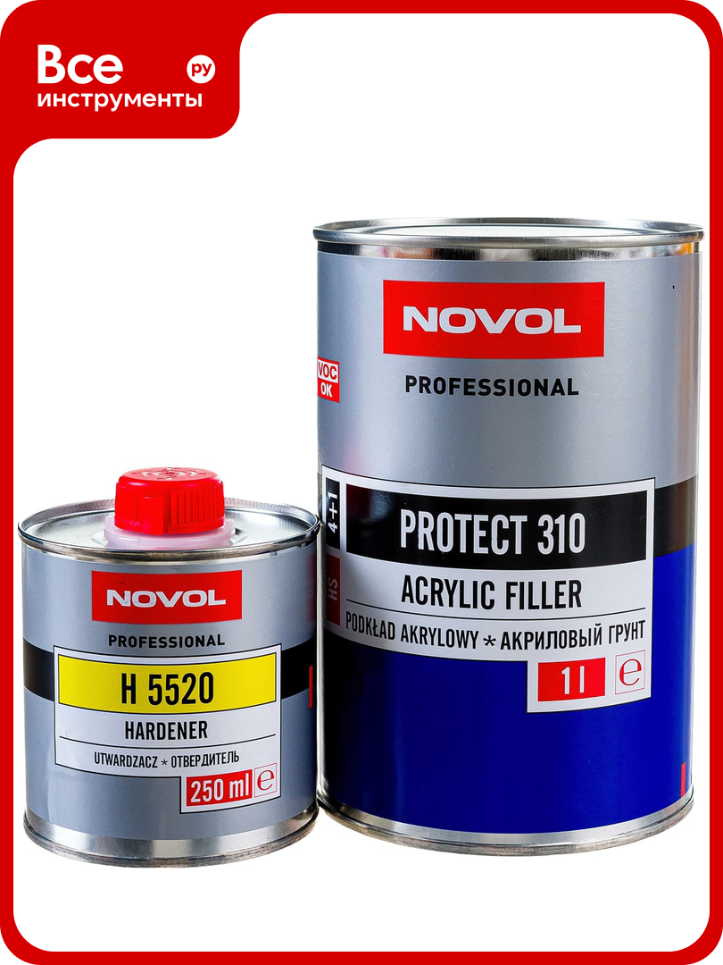 Грунт Novol PROTECT 310 HS 2К акрил. банка 1л с отвердителем 0.2л серый X6122122
