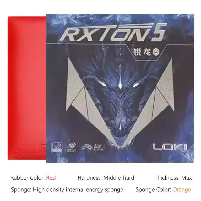 Резина для настольного тенниса LOKI RXTON 5, Red, Middle-hard, Max