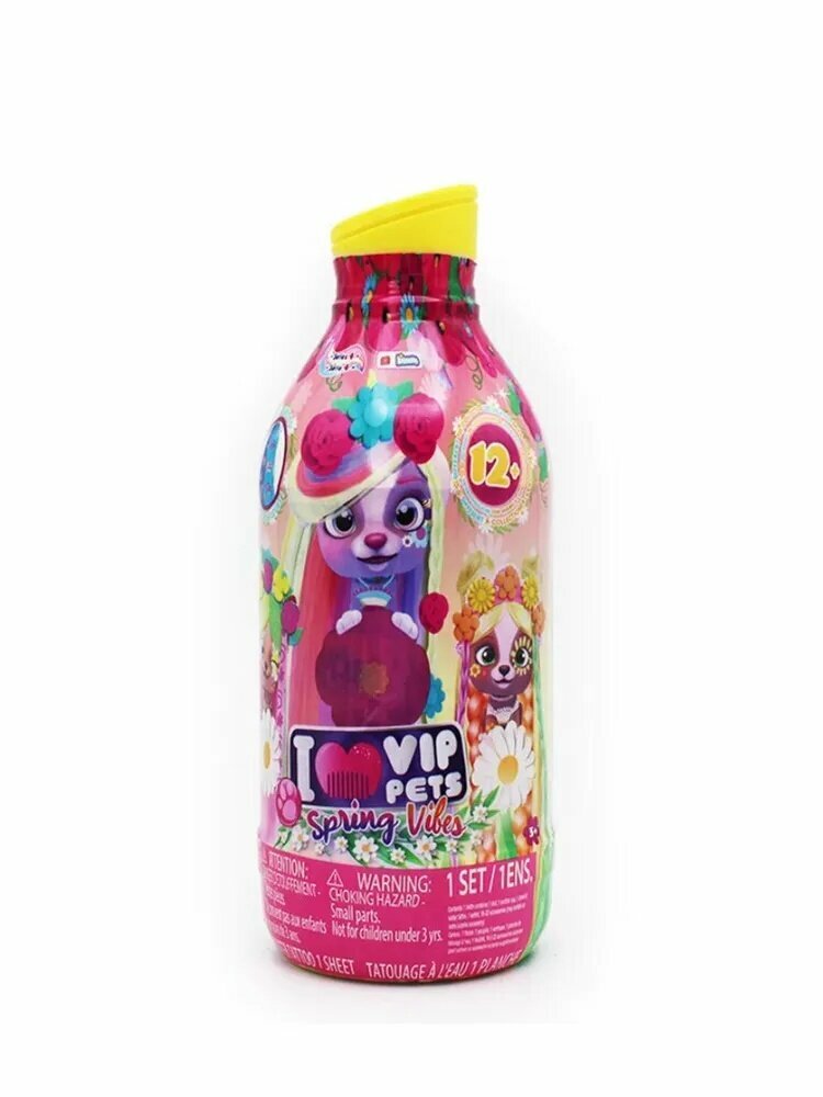 Игрушка сюрприз Фигурка IMC Toys Vip Pets Spring Vibes Series 4 / детские игрушки в бутылочках с длинношерстными куклами-собачками и цветочными украшениями