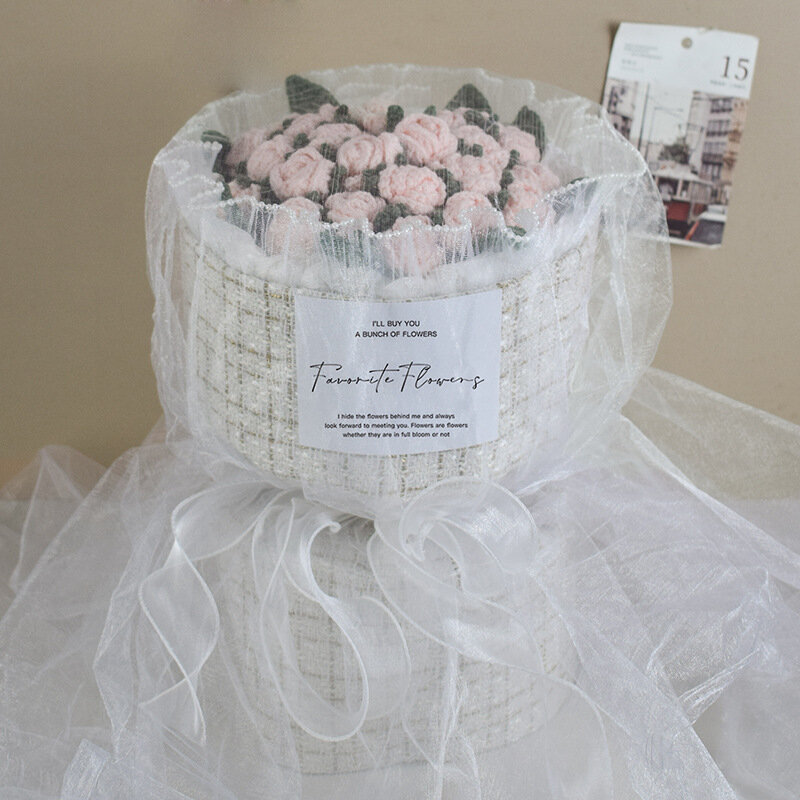 Горячая распродажа SG: ручная вязка розового пледа, вязаный многослойный пузырьковый пряжа, готовый букет, который нельзя открыть