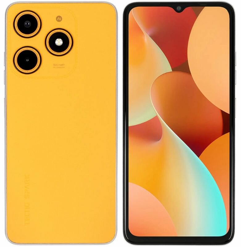 6,56" Смартфон Tecno Spark 10 128 ГБ (4894947000379) оранжевый - 8 x 2,3 ГГц, 8 ГБ, 2 SIM, IPS, 1612х720, 50+0,08 Мп, 4G (LTE), 5000 мА*ч