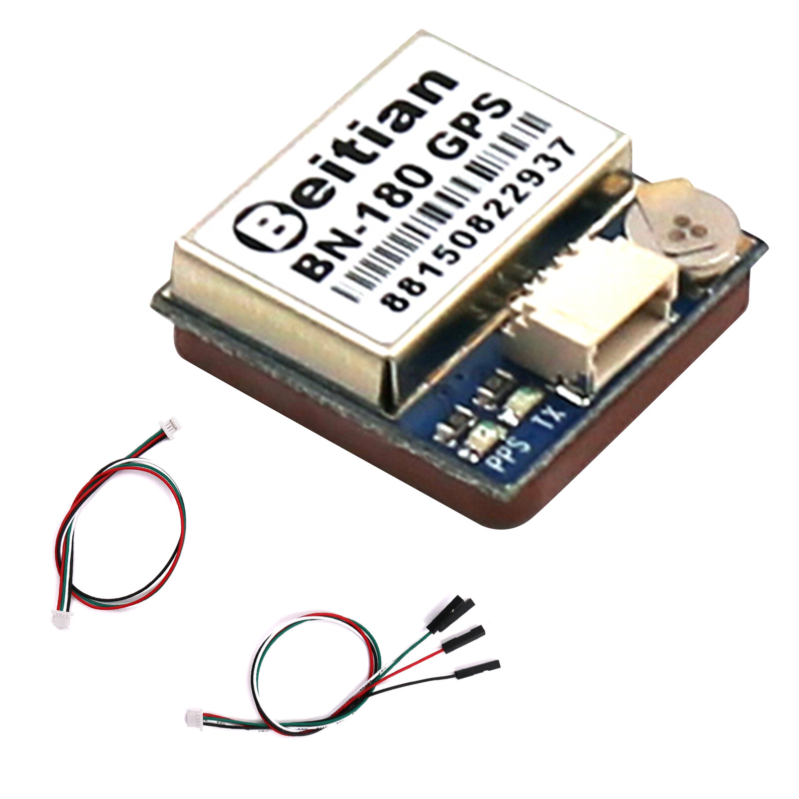 Модуль BEITIAN BN-180 малого размера, двойной GLONASS, UART TTL уровень 9600bps, встроенный светодиод FLASH, 18мм*18мм*6мм, 4.9г, 1.00мм 4-контактный разъем, 3.6V-5.5V, ABS, чипсет M8030-KT, 72 канала