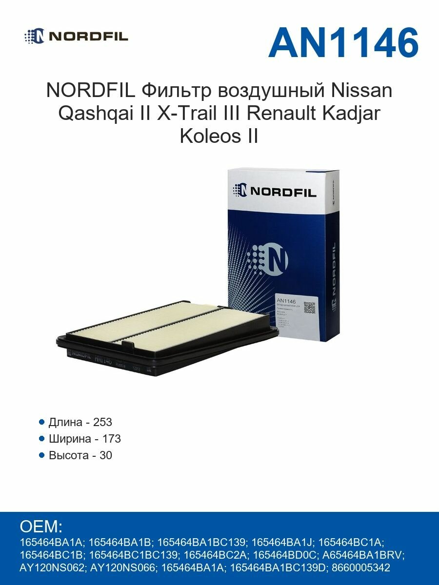 NORDFIL Фильтр воздушный Nissan Qashqai II X-Trail III Renault Kadjar Koleos II