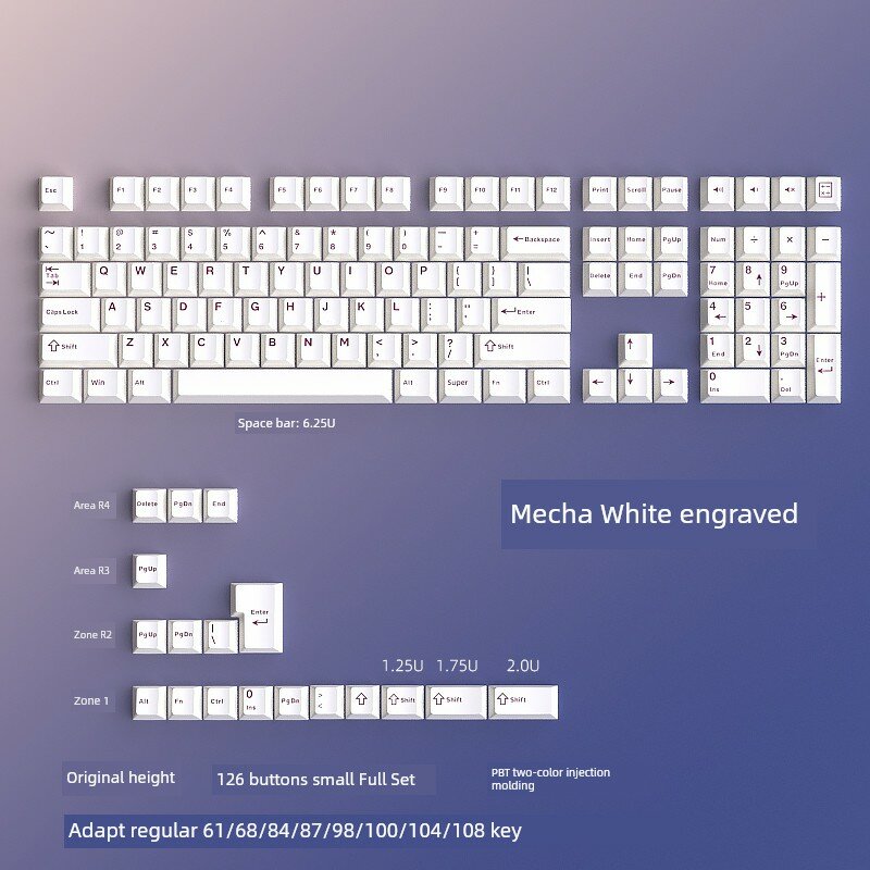 [SF Express] Механические кейкапы Heijishe Mecha, бело-синие, PBT, двойное литье, низкий профиль, полный комплект, 126
