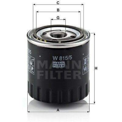 Фильтр масляный MANN W815/5 Renault Laguna, Espace, Trafic, 21, 25 2,2d-Td, 2,1d-Td, Jeep Cherokee 2,1td, 4,0