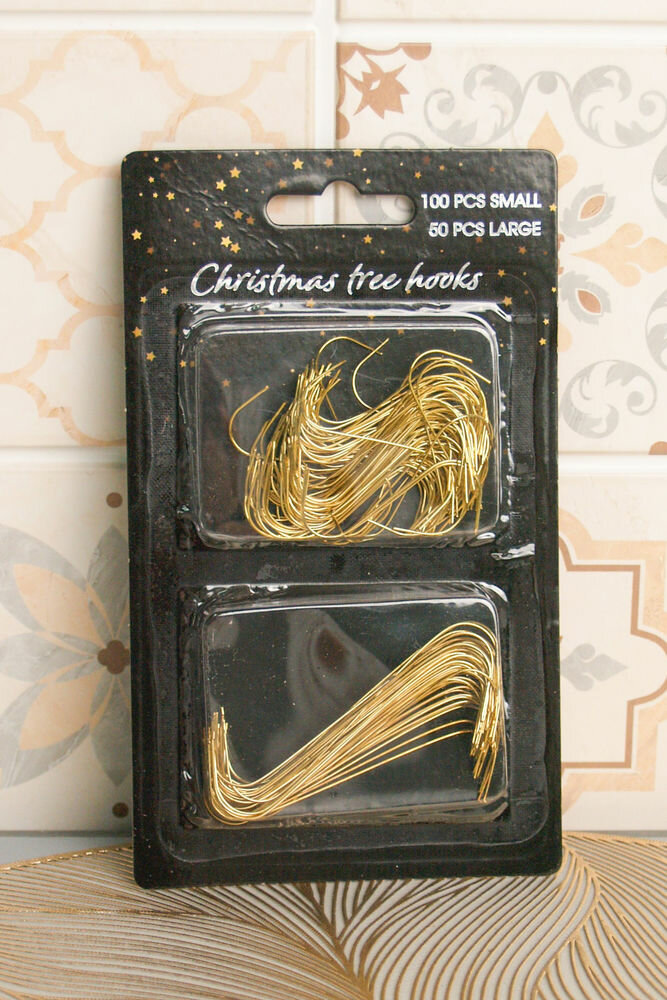 Крючки для елочных игрушек ассорти, металл, золотые, набор 150 шт, Koopman International AAE971140
