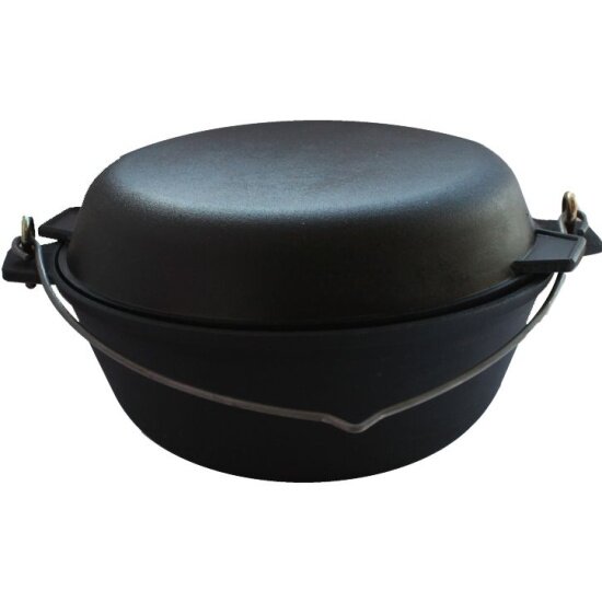 Котел Камская Посуда литой чугунный с дужкой с крышкой-сковородой 3 л, 24 см (к33д)