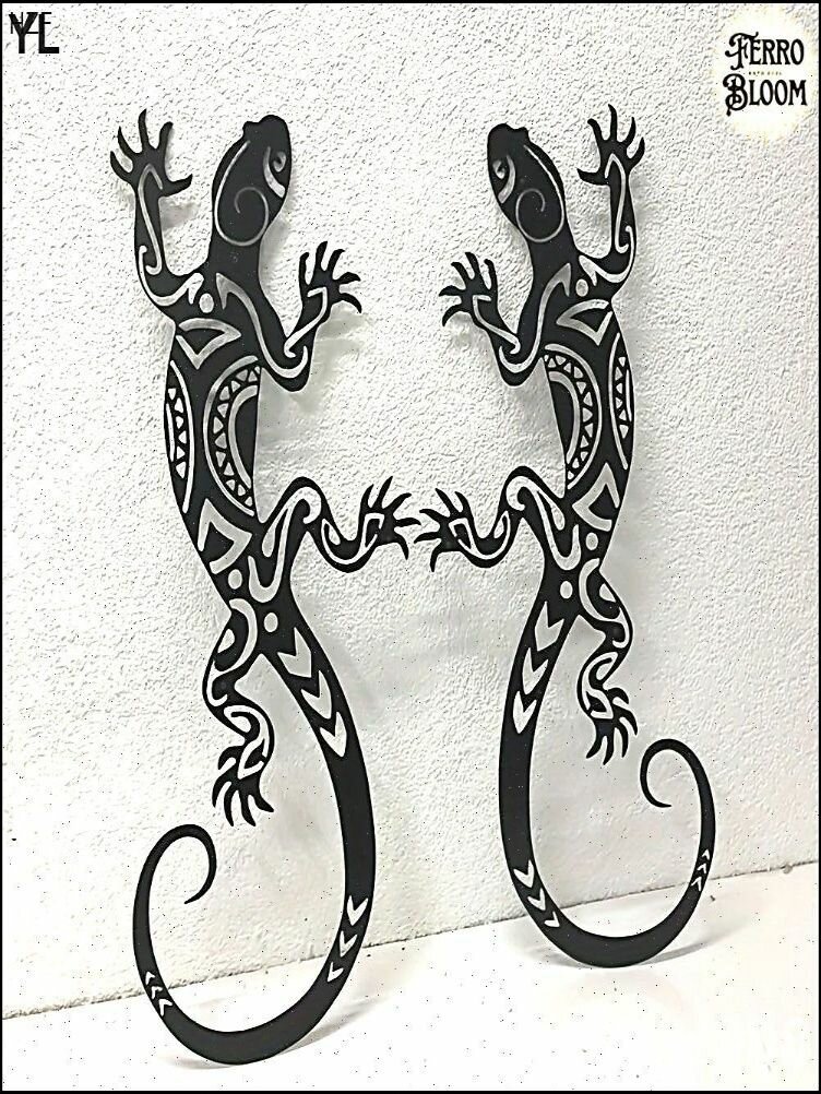 Металлические ящерицы настенные, кованая ящерица для стен: пара скульптур для декора сада и стен в деревенском стиле