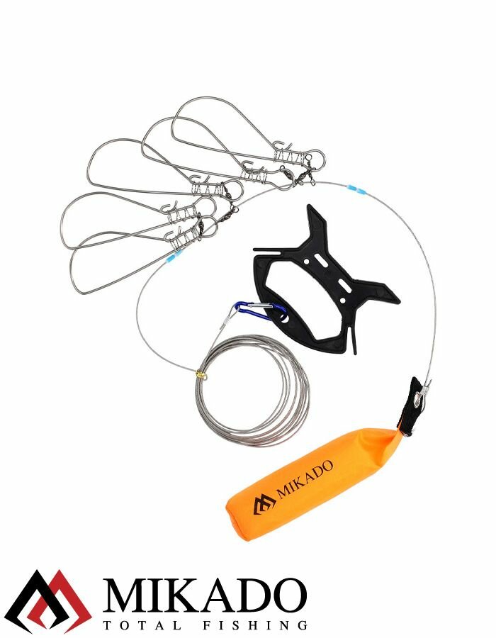 Кукан рыболовный Mikado (5 застёжек 14 см, карабин, поплавок)