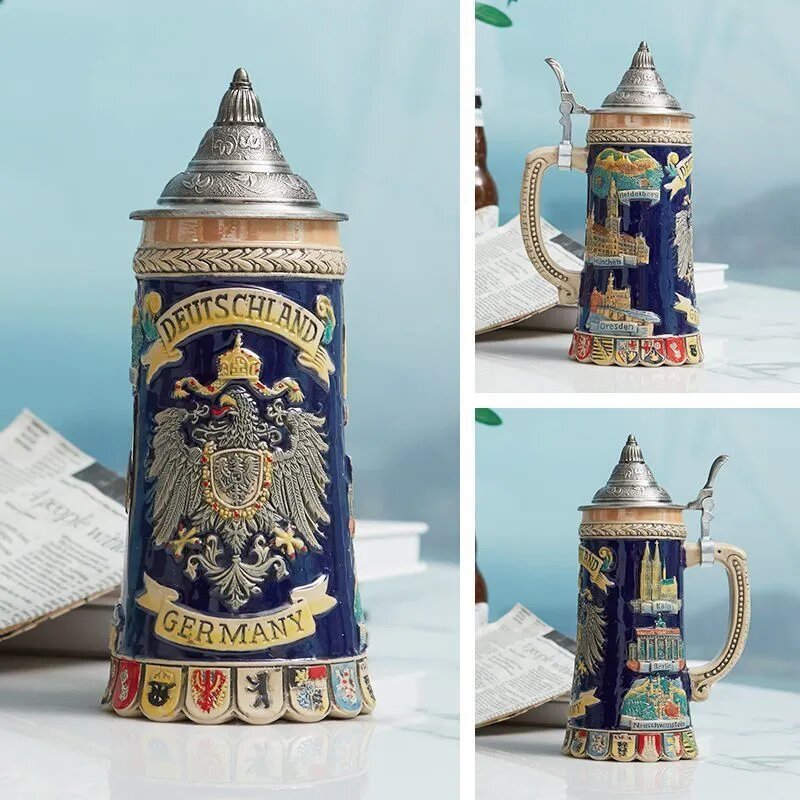 Кружка пивная, 600 мл, 1 шт, керамика, с крышкой, подарочная упаковка, Германия