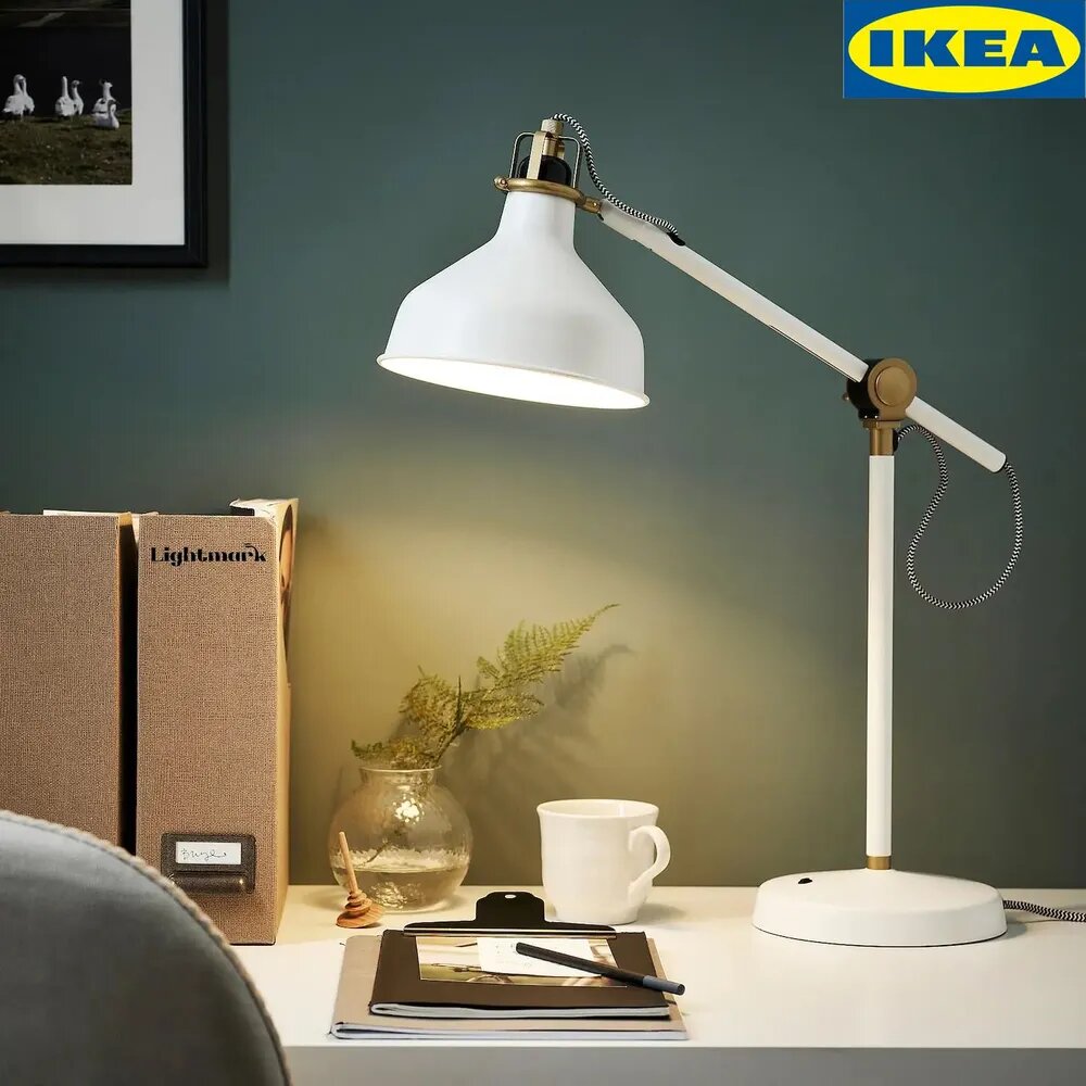 Настольная лампа IKEA RANARP, белый, E27, 11 Вт, 420 мм, белый с золотом