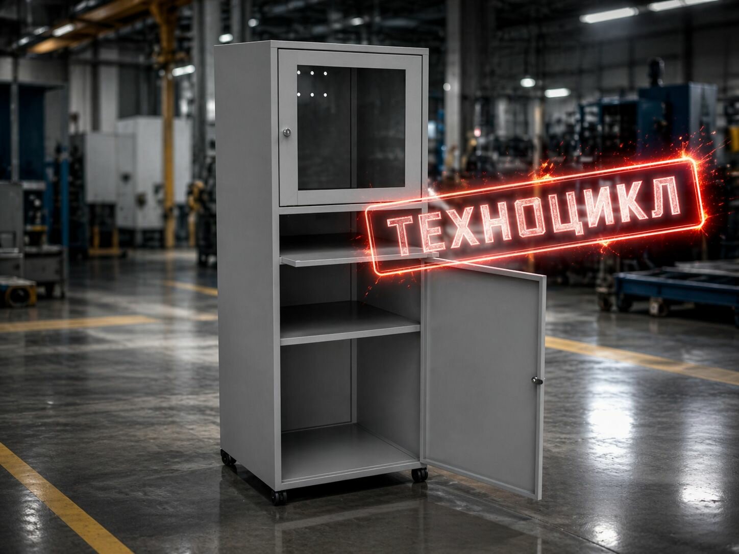 Компьютерный шкаф ШКМ-01-02 техноцикл 1550х800х650 мм (ВхШхГ), стационарный, стальной, RAL 7035, в сборе