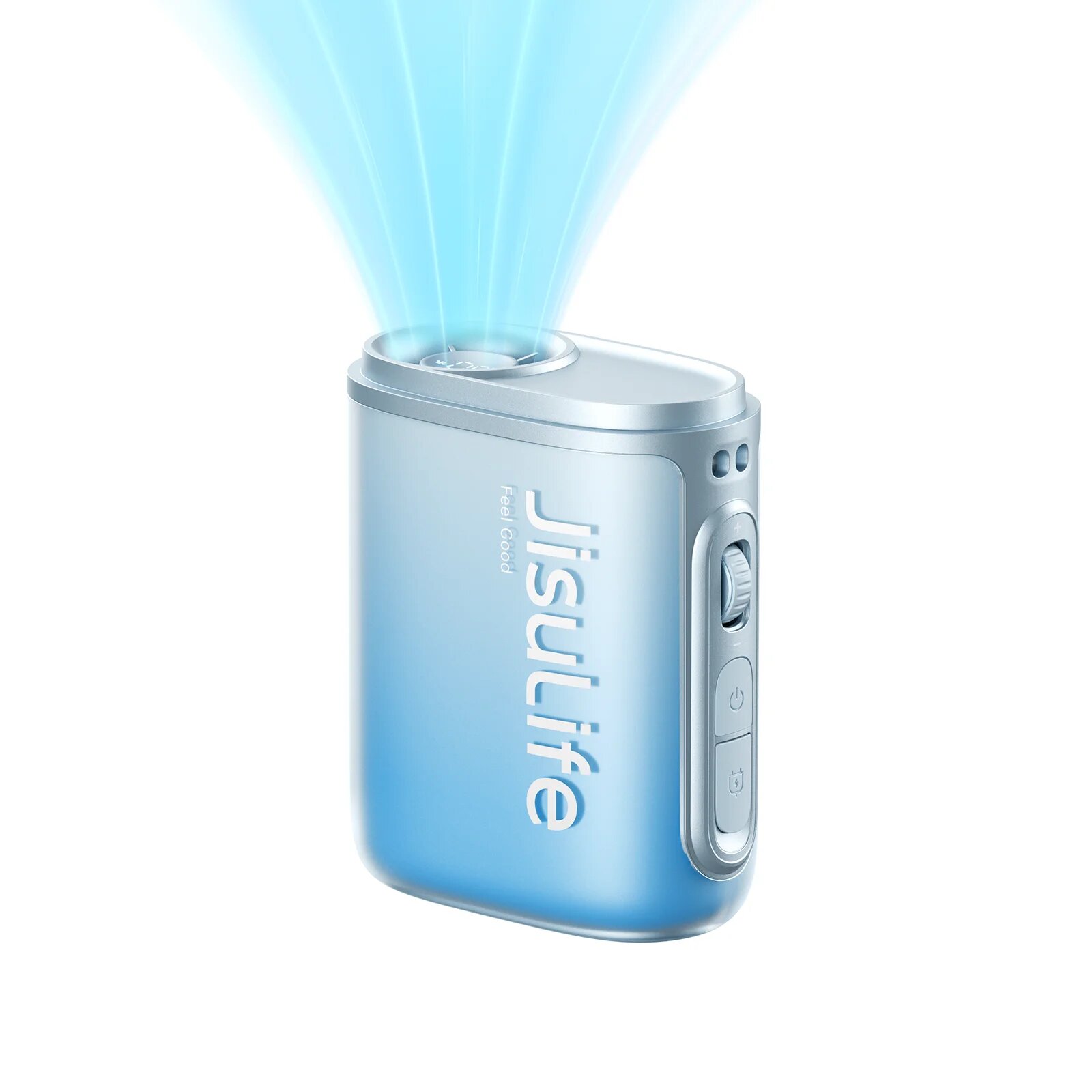 JISULIFE Портативный воротничный вентилятор с батареей 4500mAh, 100 скоростей ветра, носящийся поясовый вентилятор с LED-дисплеем, ультралегкий, модный вентилятор — Синий