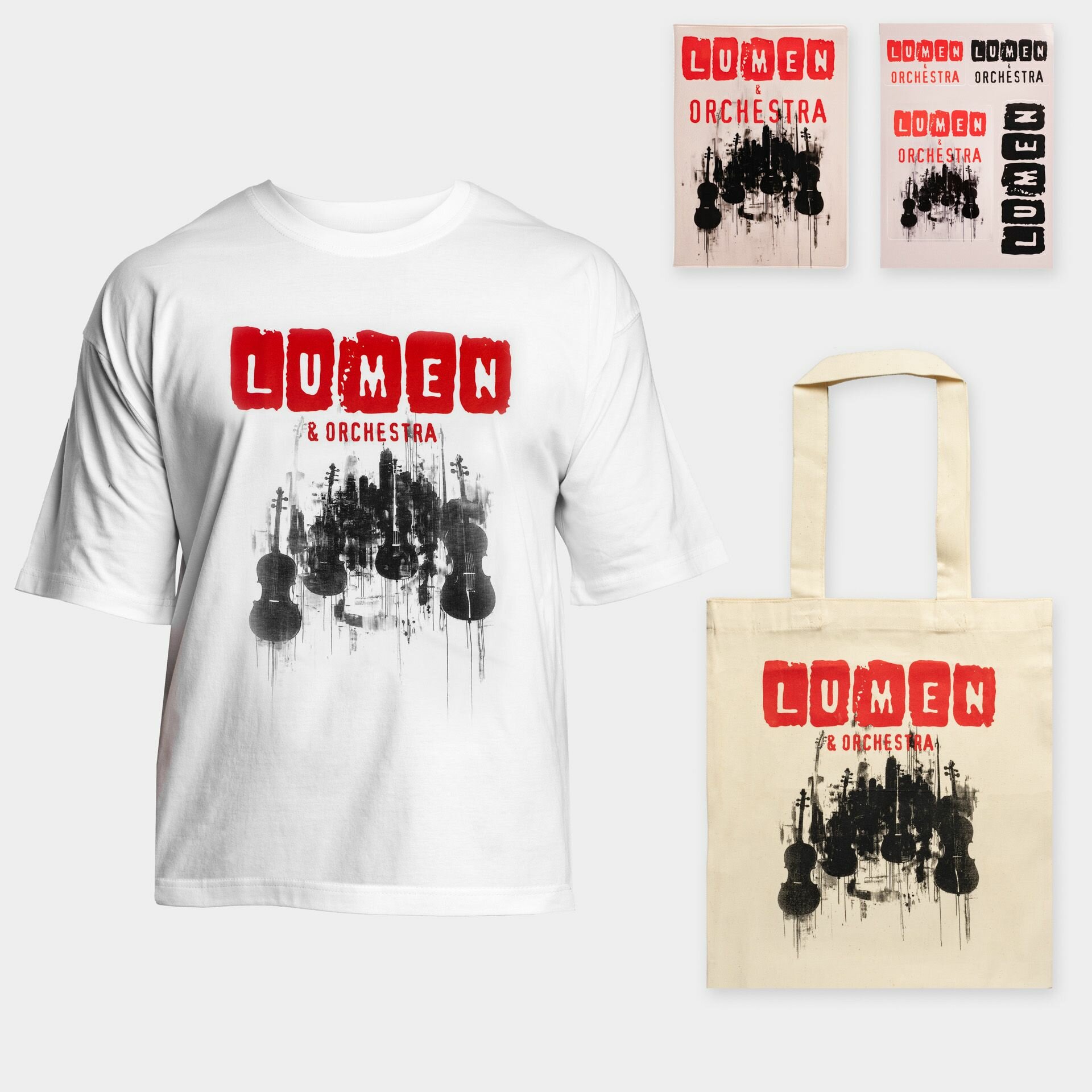Набор для коллекционера Lumen & Orchestra : футболка M + шоппер + обложка на паспорт + стикерпак.